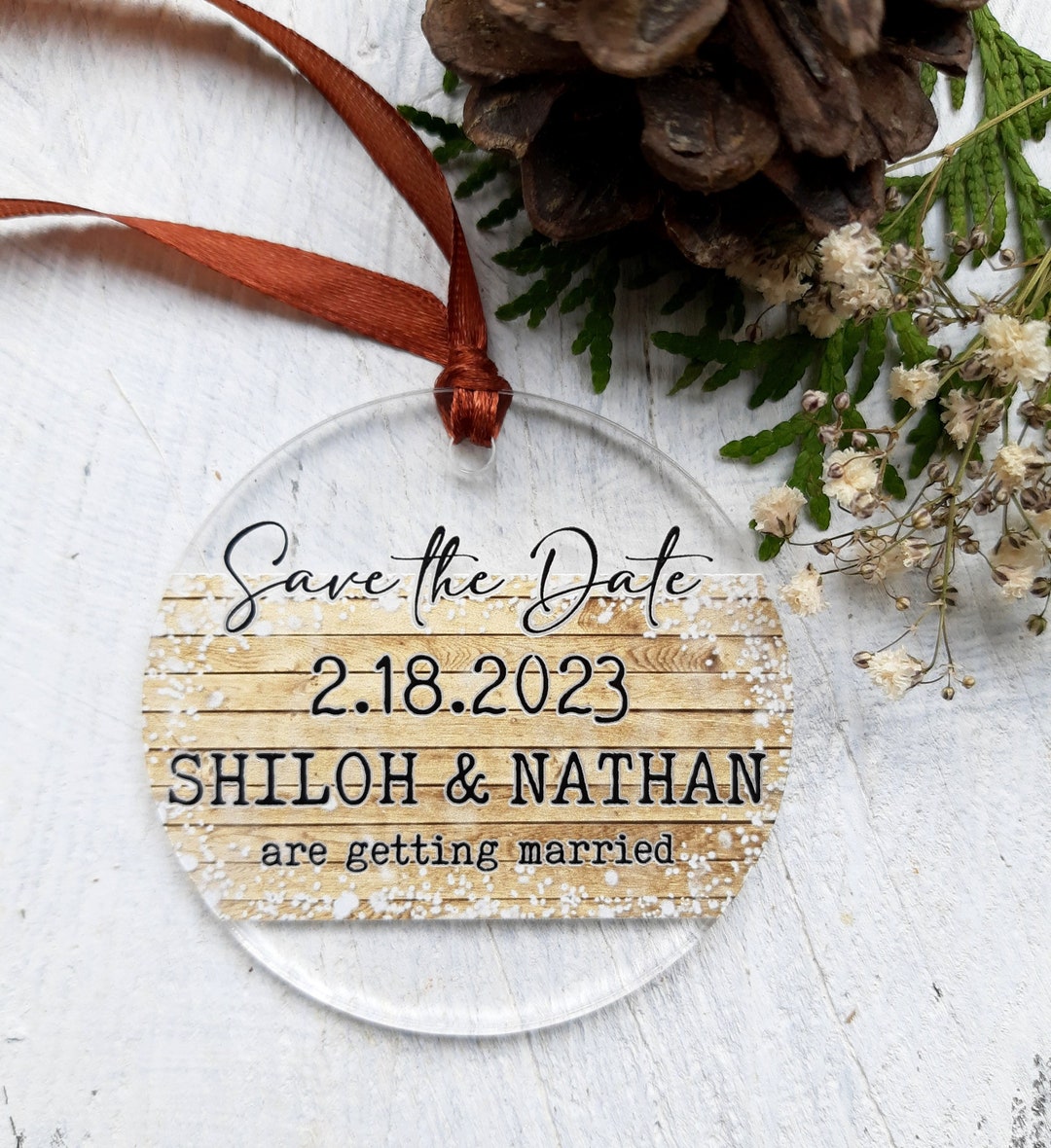 Save the Date Ornament, Wedding Save the Dates, Clear Acrylic Save the ...