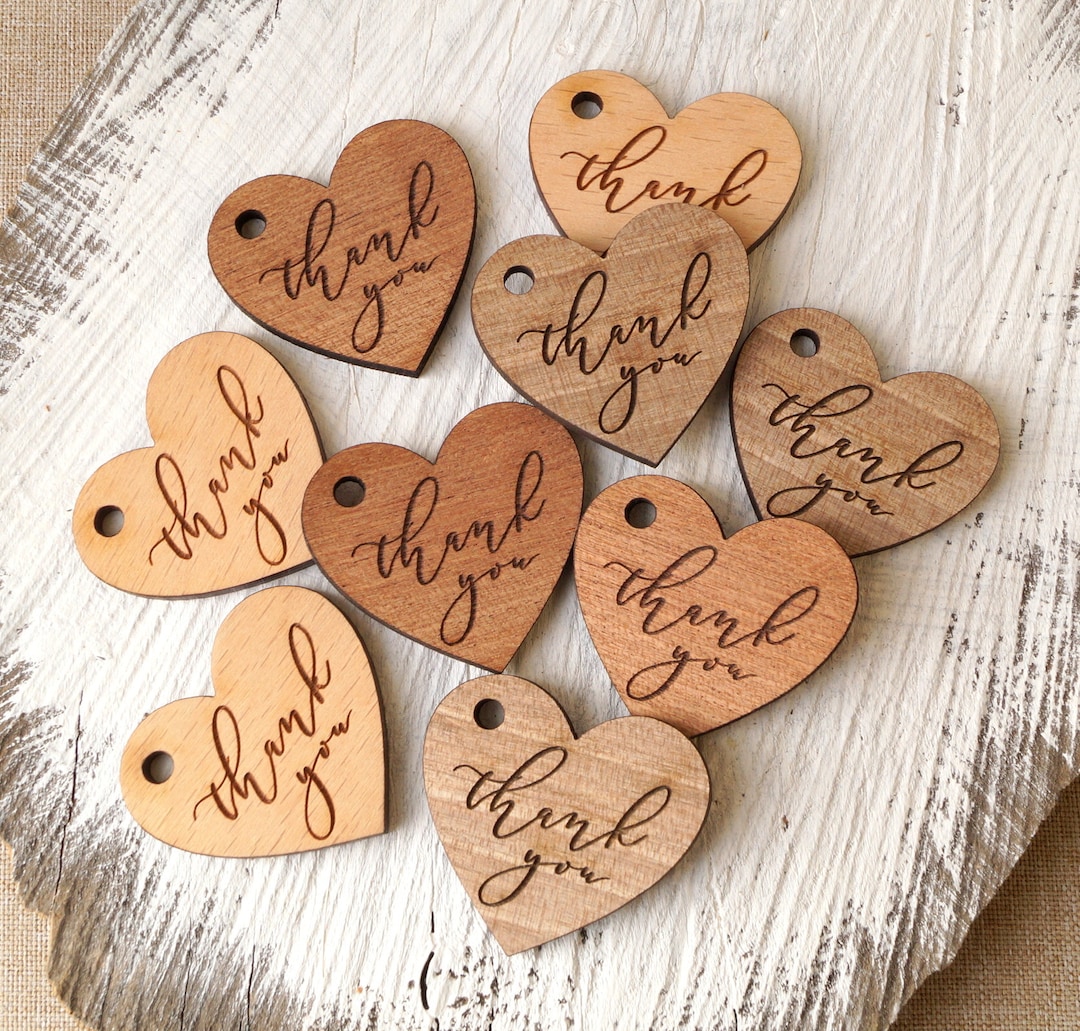 Heart Thank You Tags, Wooden Heart Tags, Wedding Favor Tags ...