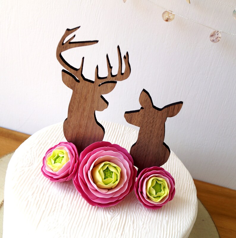 Topper per torta nuziale in legno rustico con cervo e cerva, sagoma di ...