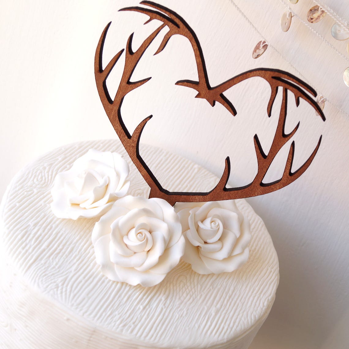 Antlers Heart Cake Topper, Wedding Cake Topper, Deer Antlers Cake ...