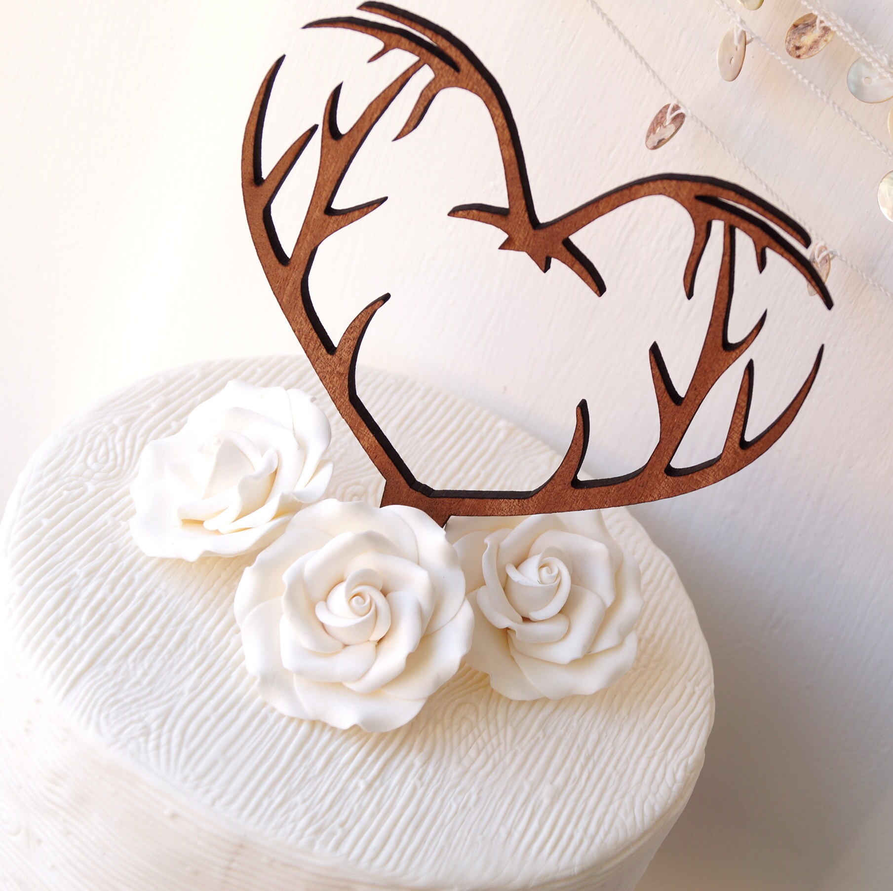Antlers Heart Cake Topper, Wedding Cake Topper, Deer Antlers Cake ...