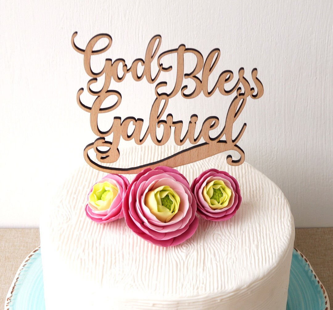 God Bless Cake Topper, Christening Cake Topper, Personalized Baptism ...