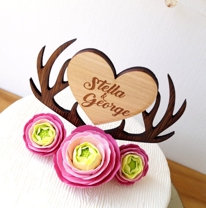 Personalized Cake Topper Deer Antlers Cake Topper Custom | Etsy