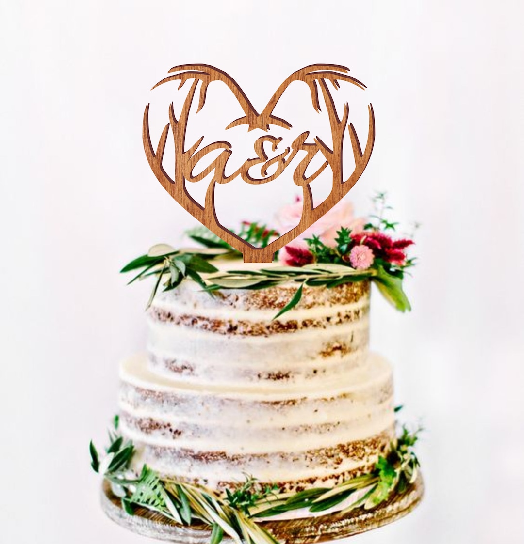 Cake Topper, Personalized Antlers Cake Topper, Wedding Cake Topper ...