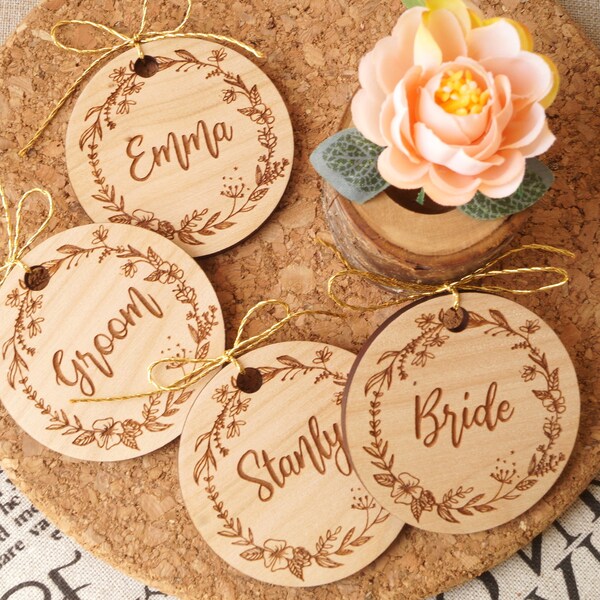 Personalized Wooden Place Cards , Name Plates for Wedding , Gold Wood ...