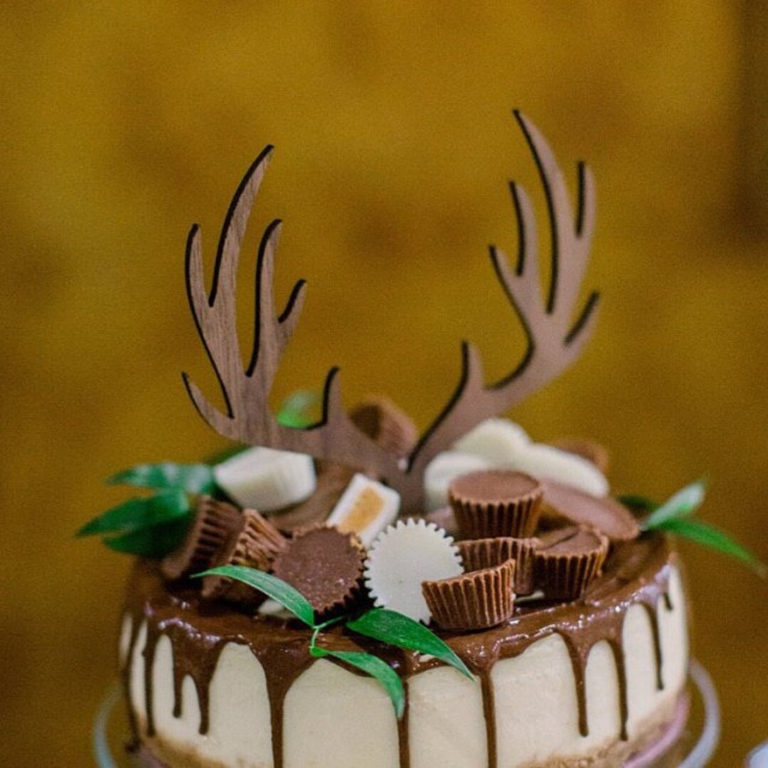 Deer Antlers Cake Topper, Cake Topper for Wedding, Wooden Antlers Cake ...