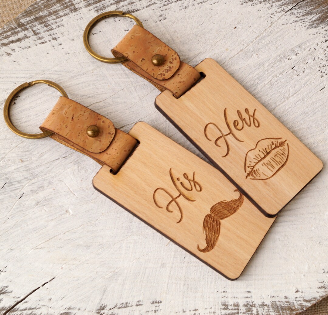 His and Hers Key Ring Set, Personalized Key Fobs, Engraved Wooden Key ...
