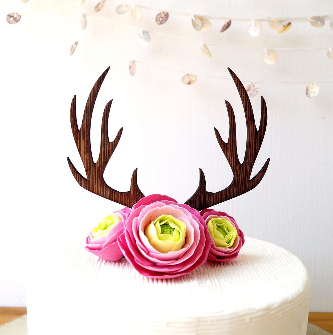 Cake Topper, Antlers Cake Topper, Wedding Cake Topper, Rustic Cake ...