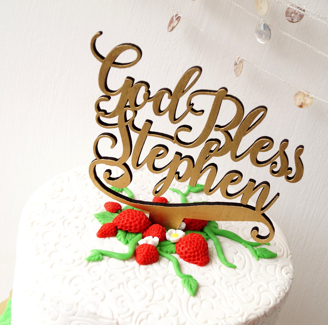Baptism Cake Topper, Personalized Christening Cake Topper, God Bless ...