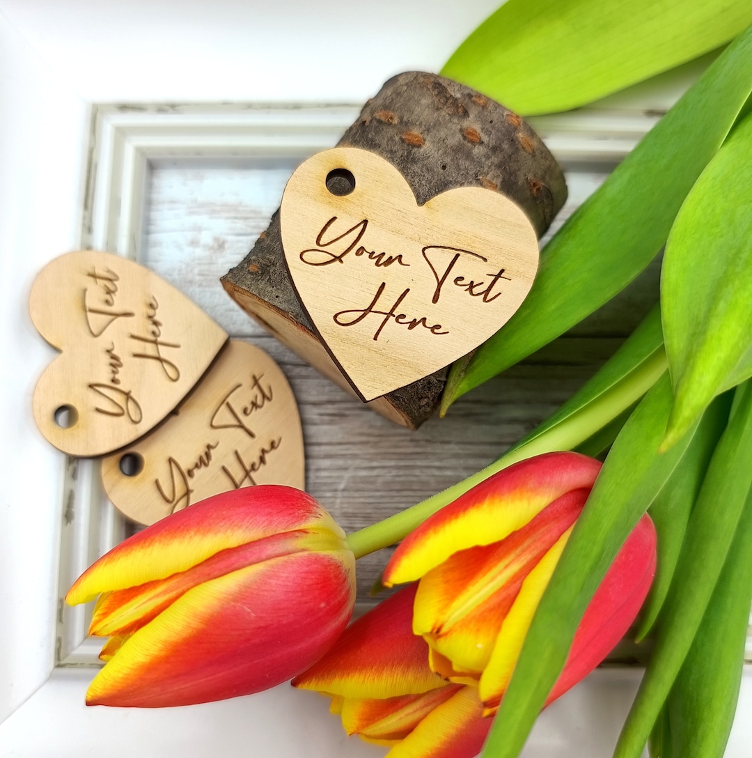 Wooden Heart Tags Engraved With Your Own Text or Logo, Product Tags ...