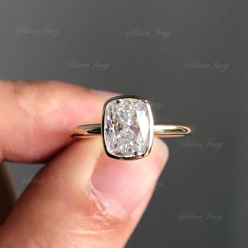 2 Ct Elongated Cushion Engagement Ring Bezel Set Cushion Cut - Etsy