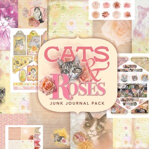 Cats & Roses Junk Journal Kit Printable Pages and Ephemera, Kitten ...