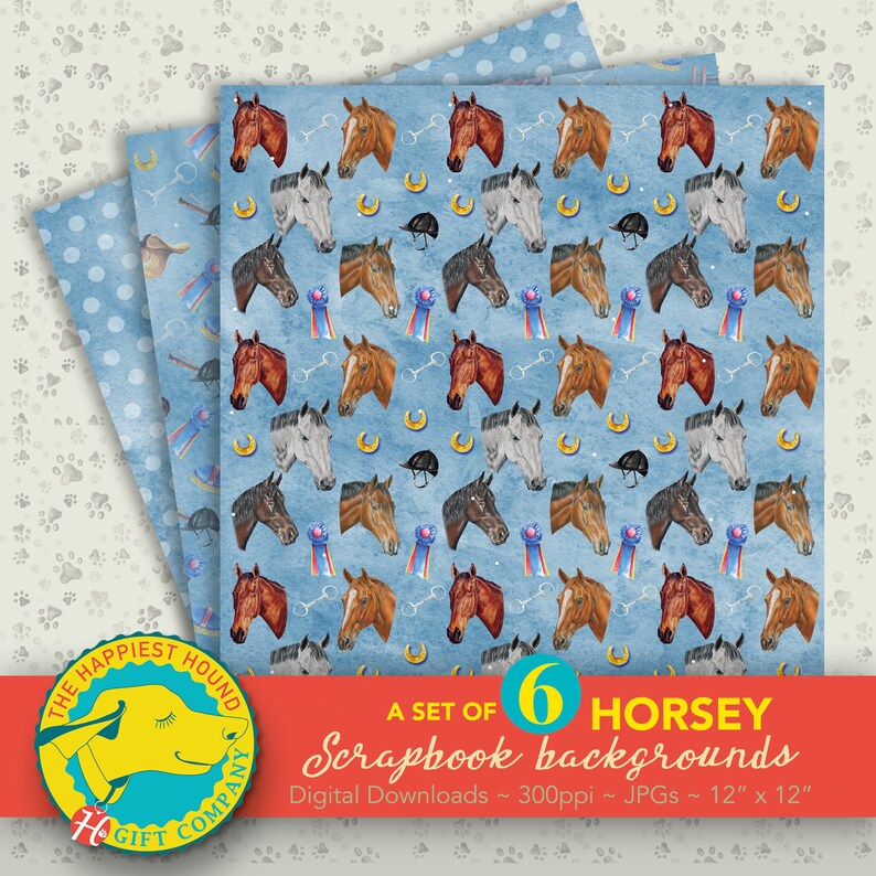Blue Digital Horse Paper Pack, Horse Scrapbook Backgrounds, Pony Paper ...