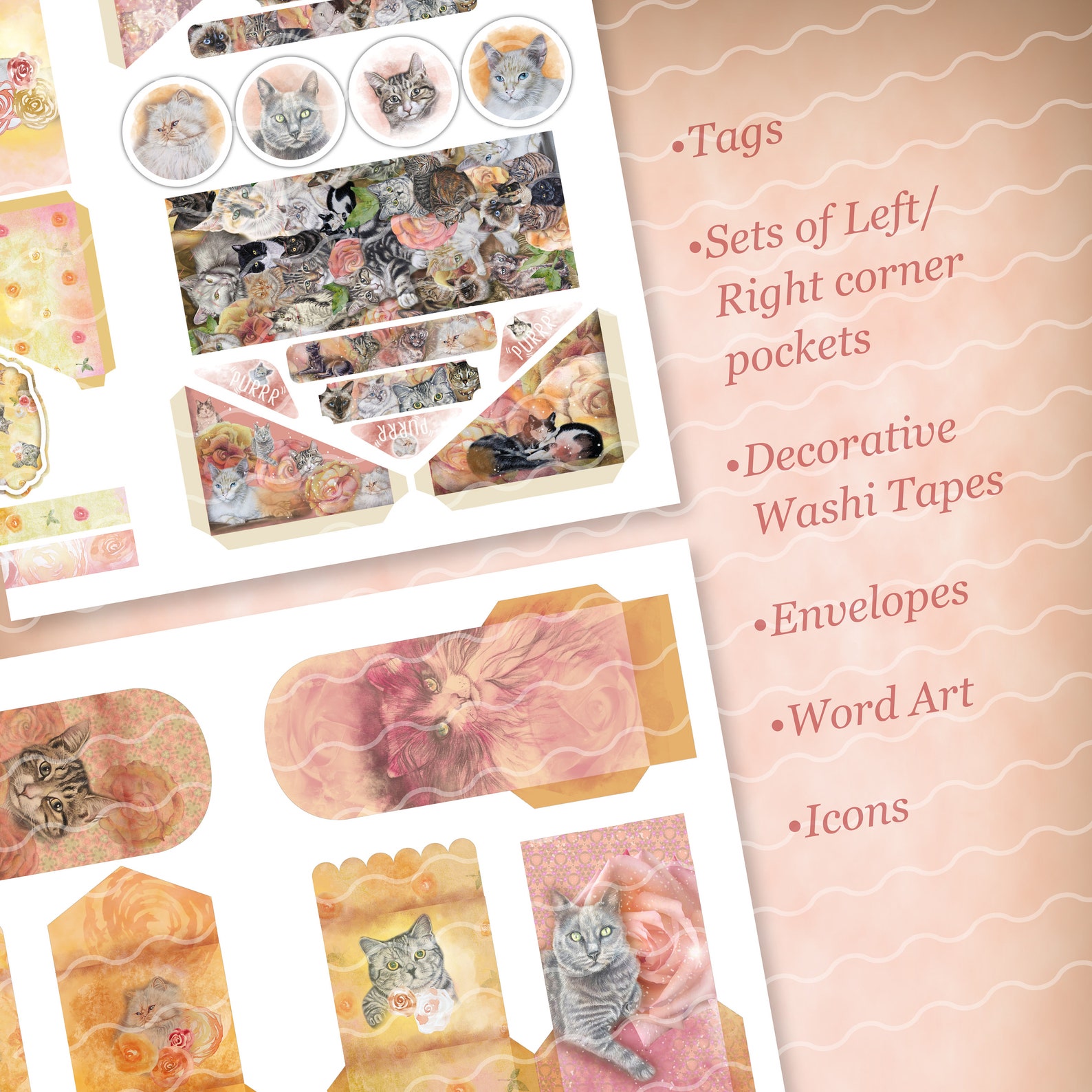 Cats & Roses Junk Journal Kit Printable Pages and Ephemera, Kitten ...