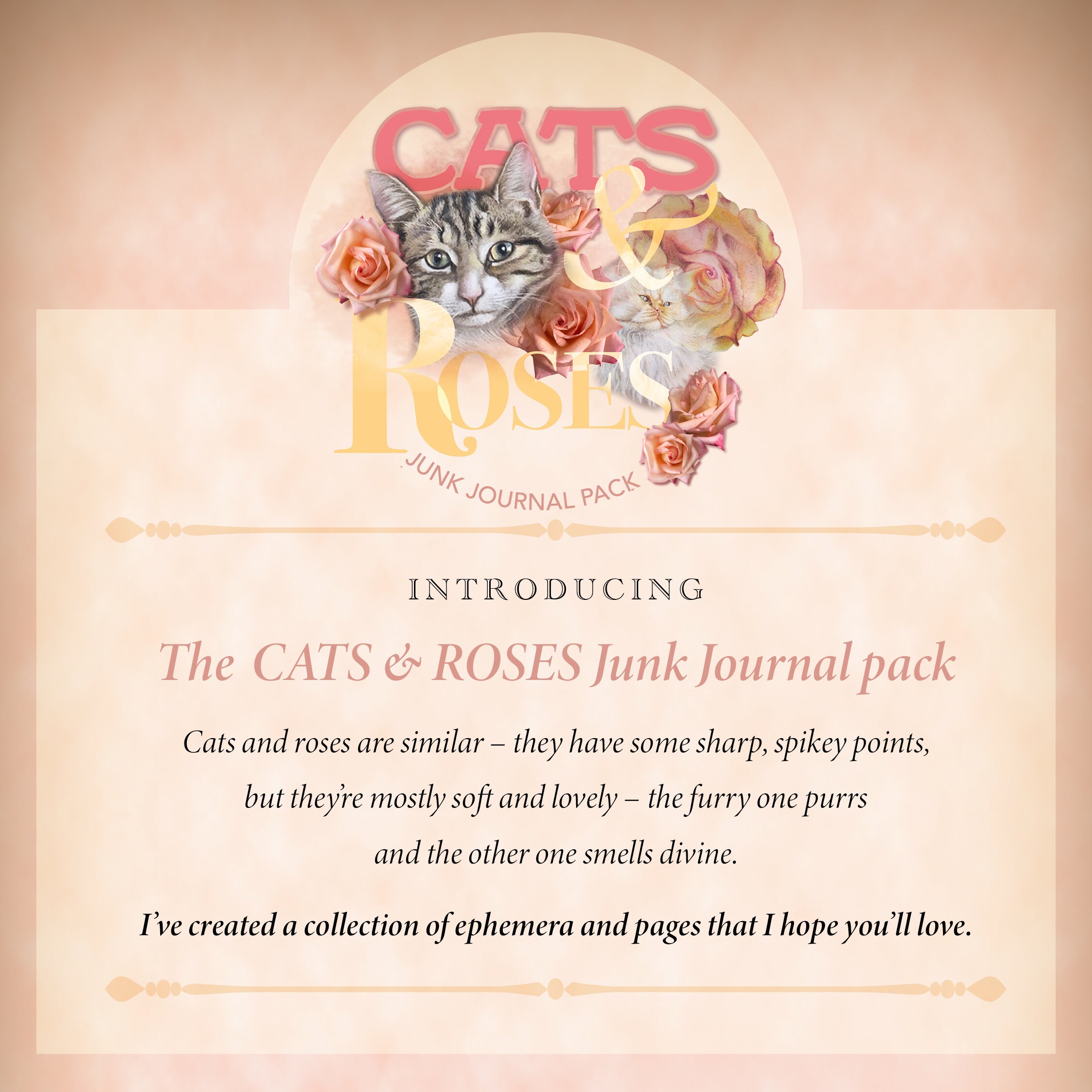 Cats & Roses Junk Journal Kit Printable Pages and Ephemera, Kitten ...