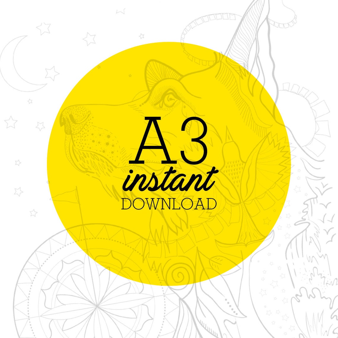 A3 WOLF Coloring Page ~ Digital Download ~ DIY Art ~ Wolf Art, Wolf ...