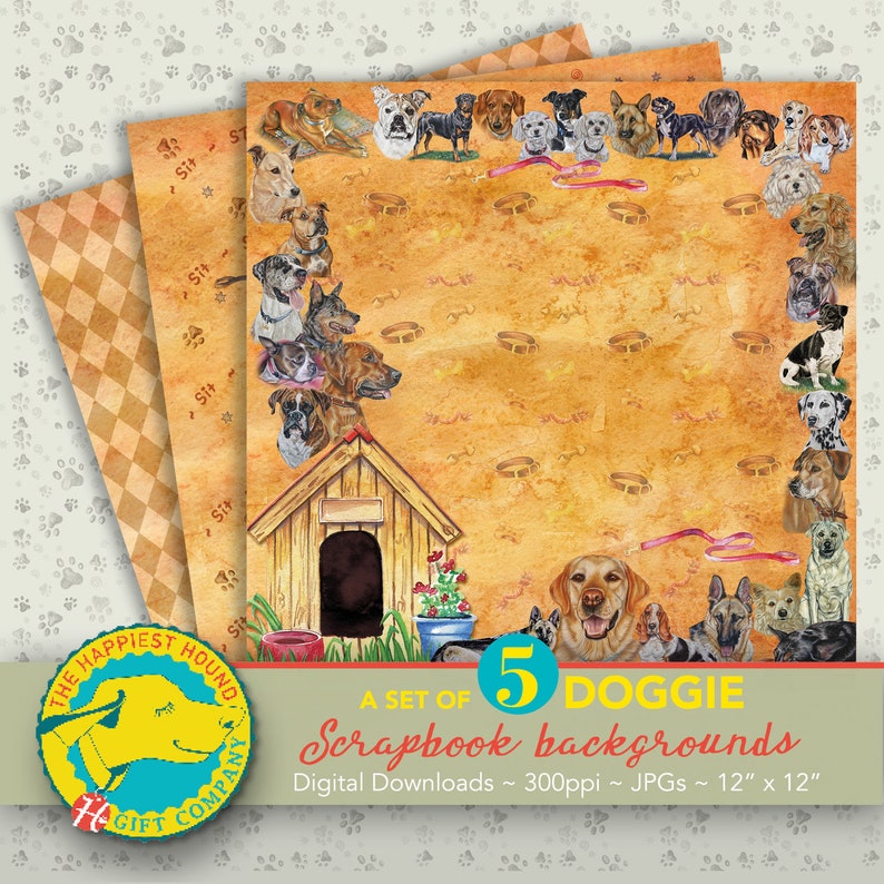 Autumn Dog Digital Scrapbook Backgrounds. Fall Colors Digital Paper ...