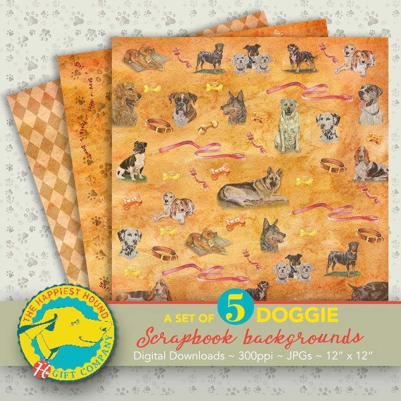 Autumn Dog Digital Scrapbook Backgrounds. Fall Colors Digital Paper ...