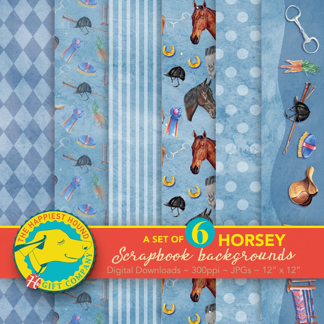 Blue Digital Horse Paper Pack, Horse Scrapbook Backgrounds, Pony Paper ...