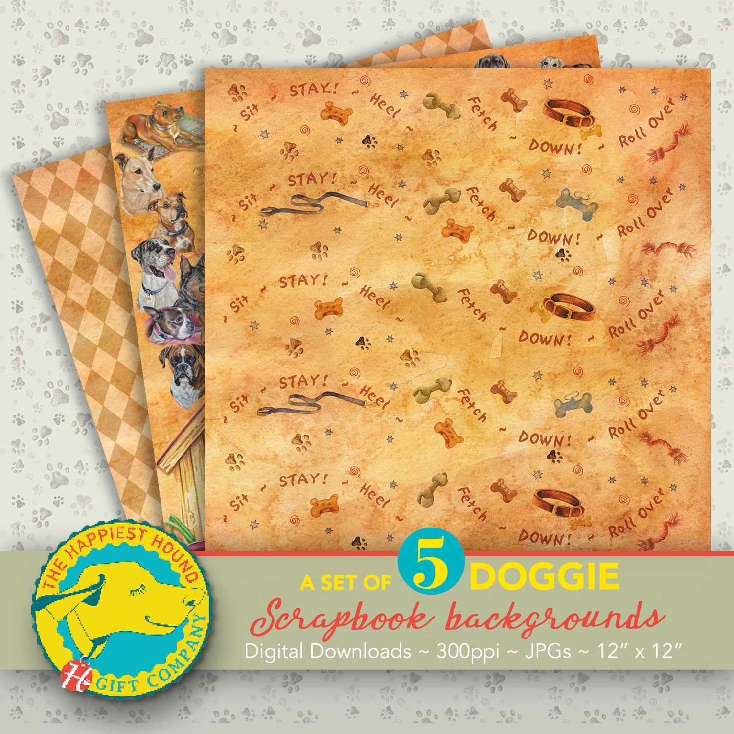 Autumn Dog Digital Scrapbook Backgrounds. Fall Colors Digital Paper ...