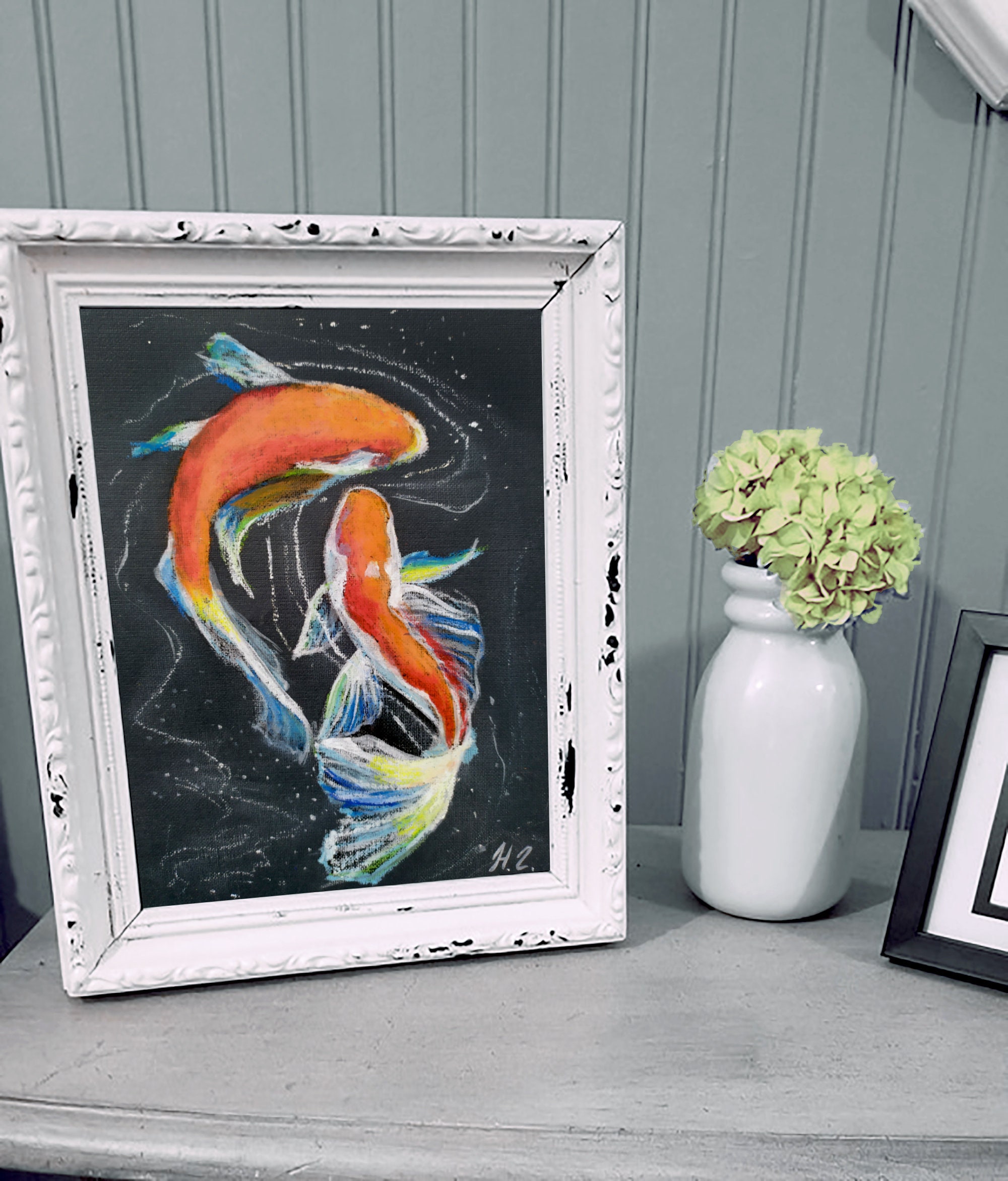 Koi Fish Painting Original Art Koi Fish Artwork Oil Pastel | Etsy