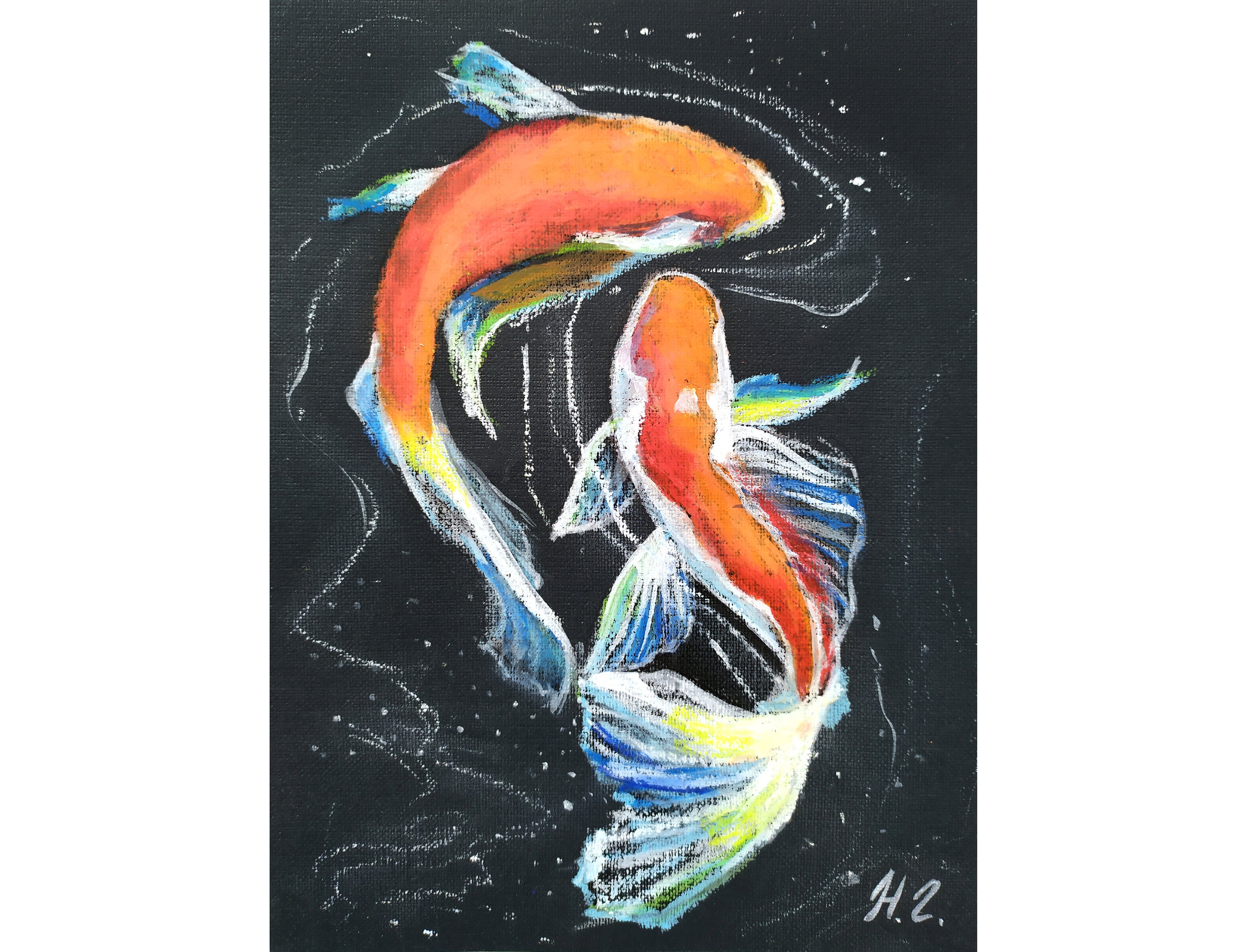 Koi Fish Painting Original Art Koi Fish Artwork Oil Pastel | Etsy