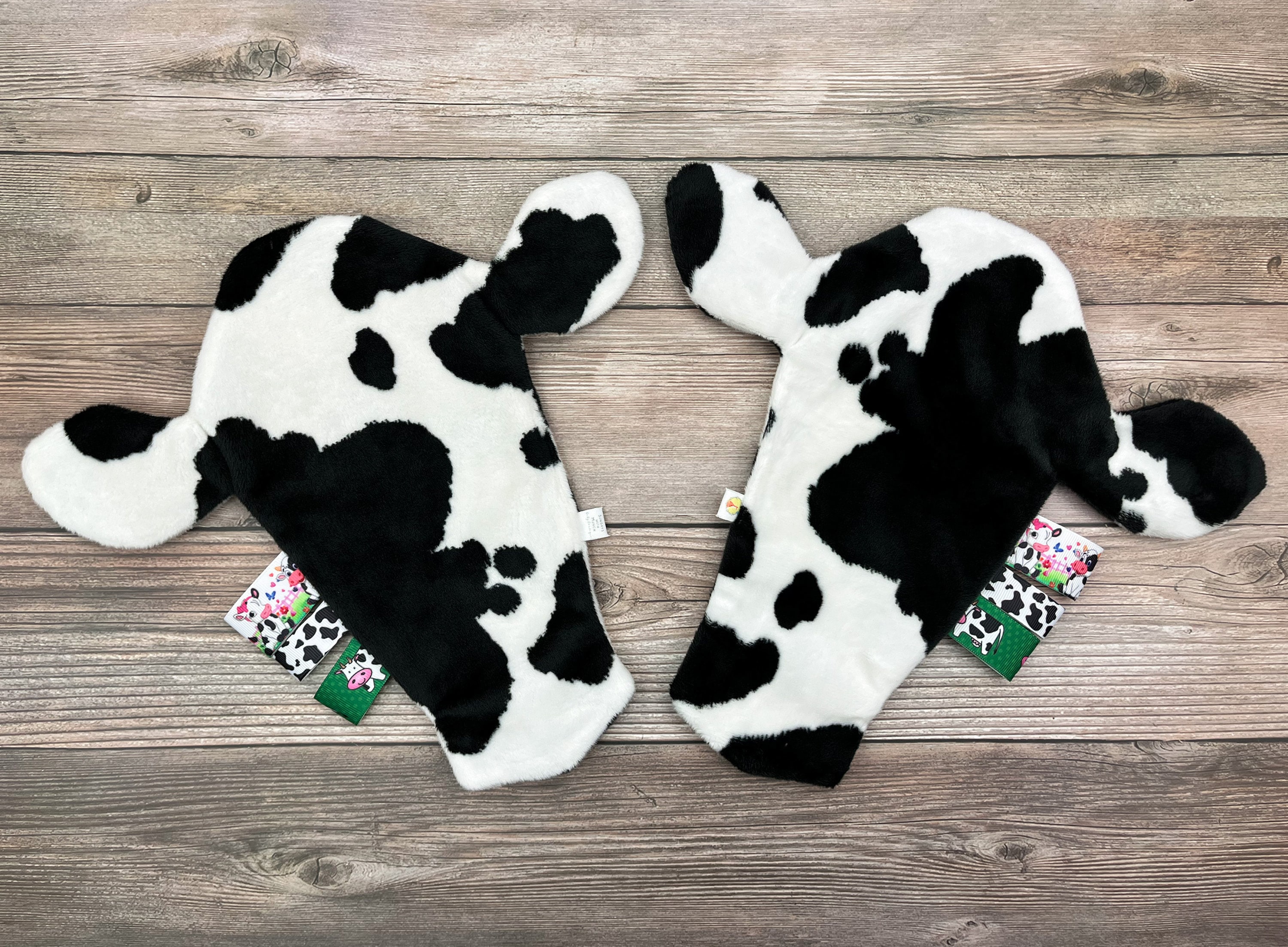 Plush Sensory Crinkle Cow Toy & Organic Wood Bunny Ear Teether Set ...