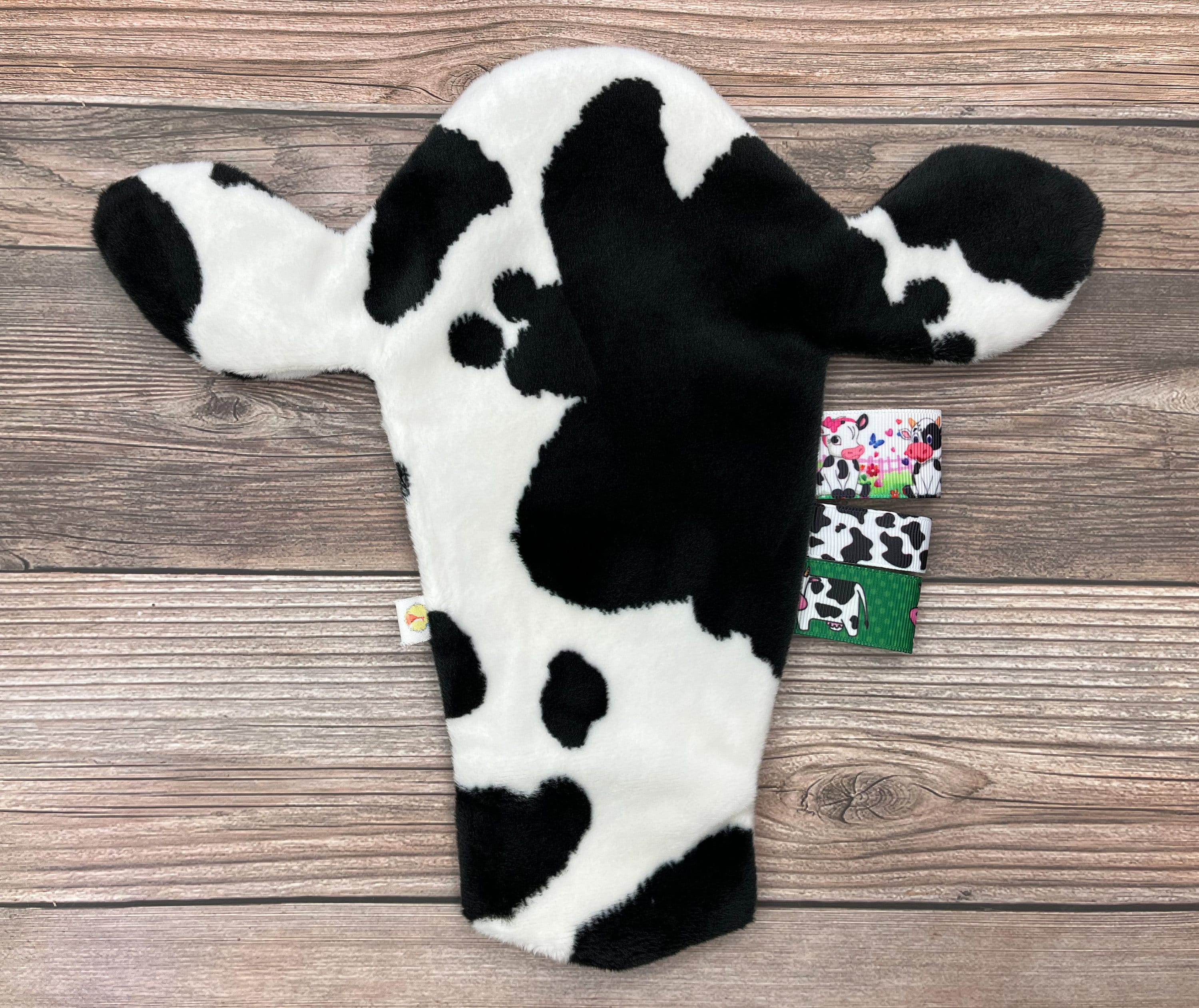 Plush Sensory Crinkle Cow Toy & Organic Wood Bunny Ear Teether Set ...