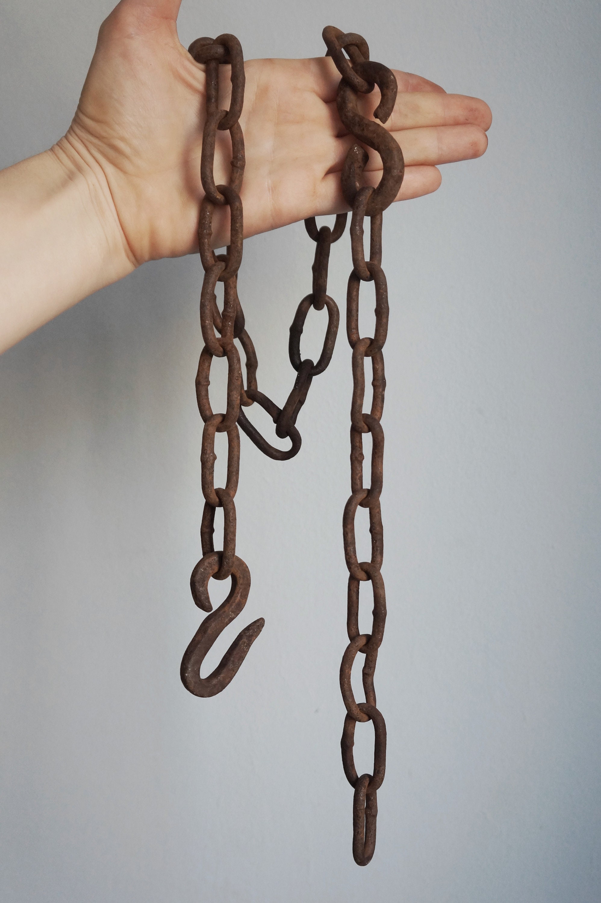 Iron Chain 42 107cm Long, 921 Welded Oval Links, S Connector & Hook ...