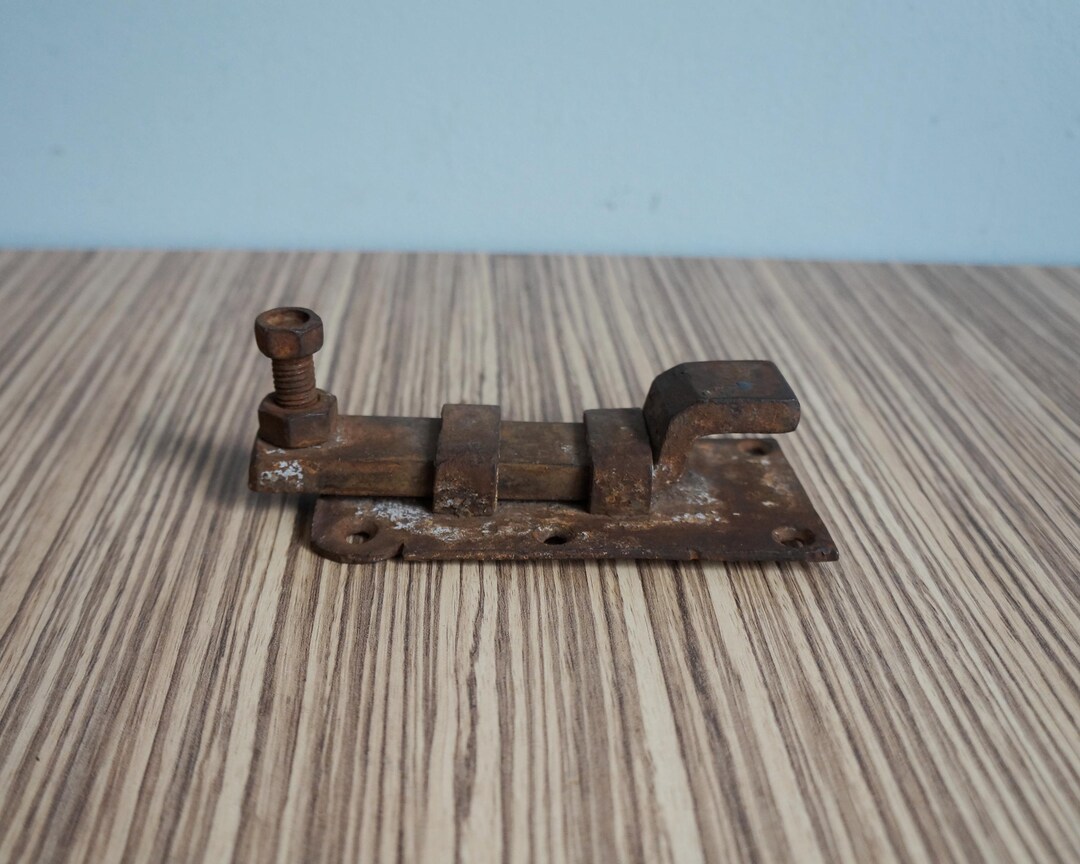 Robust Hand Forged Iron Slide Latch, Screw & Nut Handle, Farmhouse ...