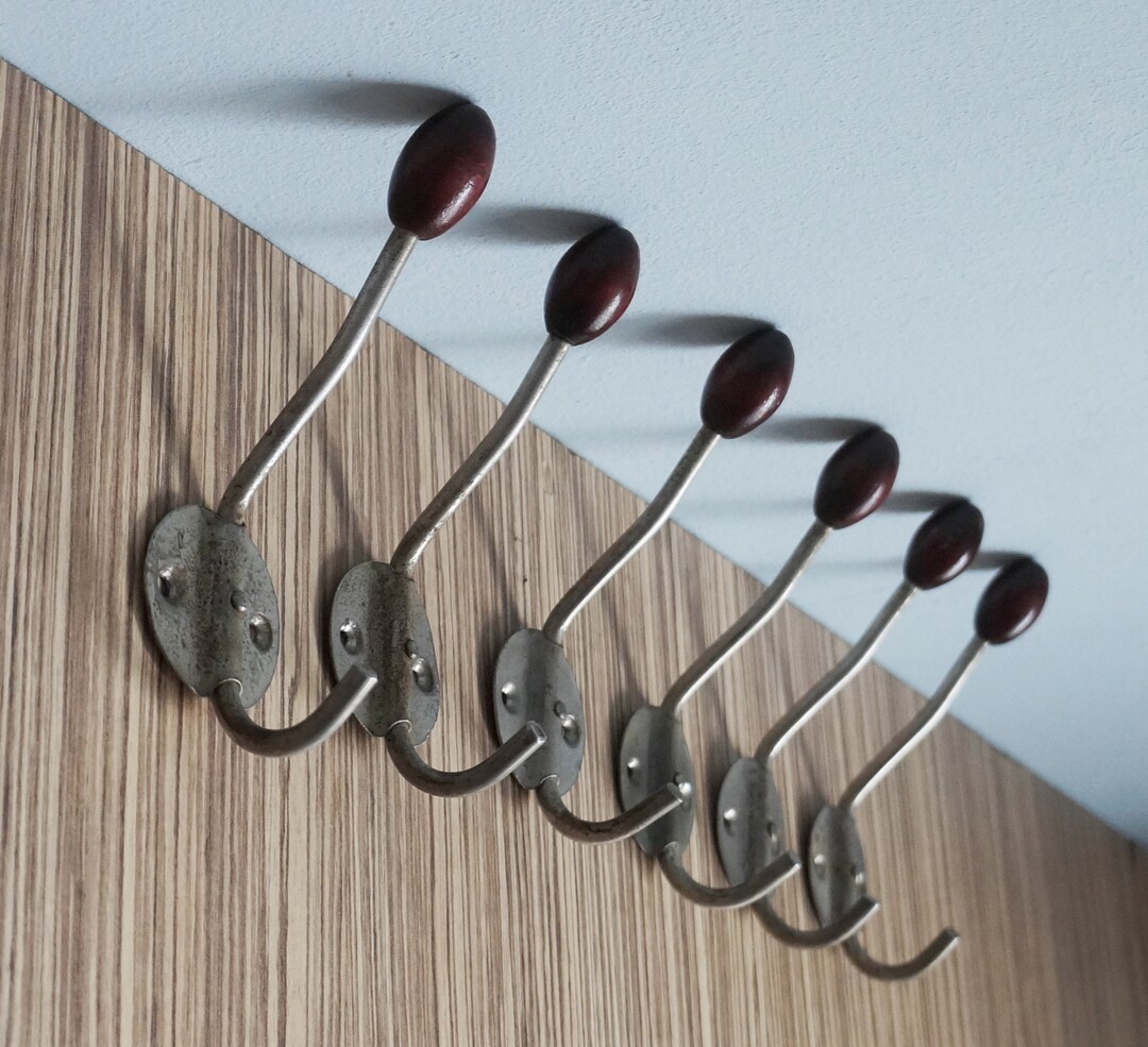 Set of 3 Rustic Locker Room Coat Hooks for Rack / Wall Mounting, Wood ...