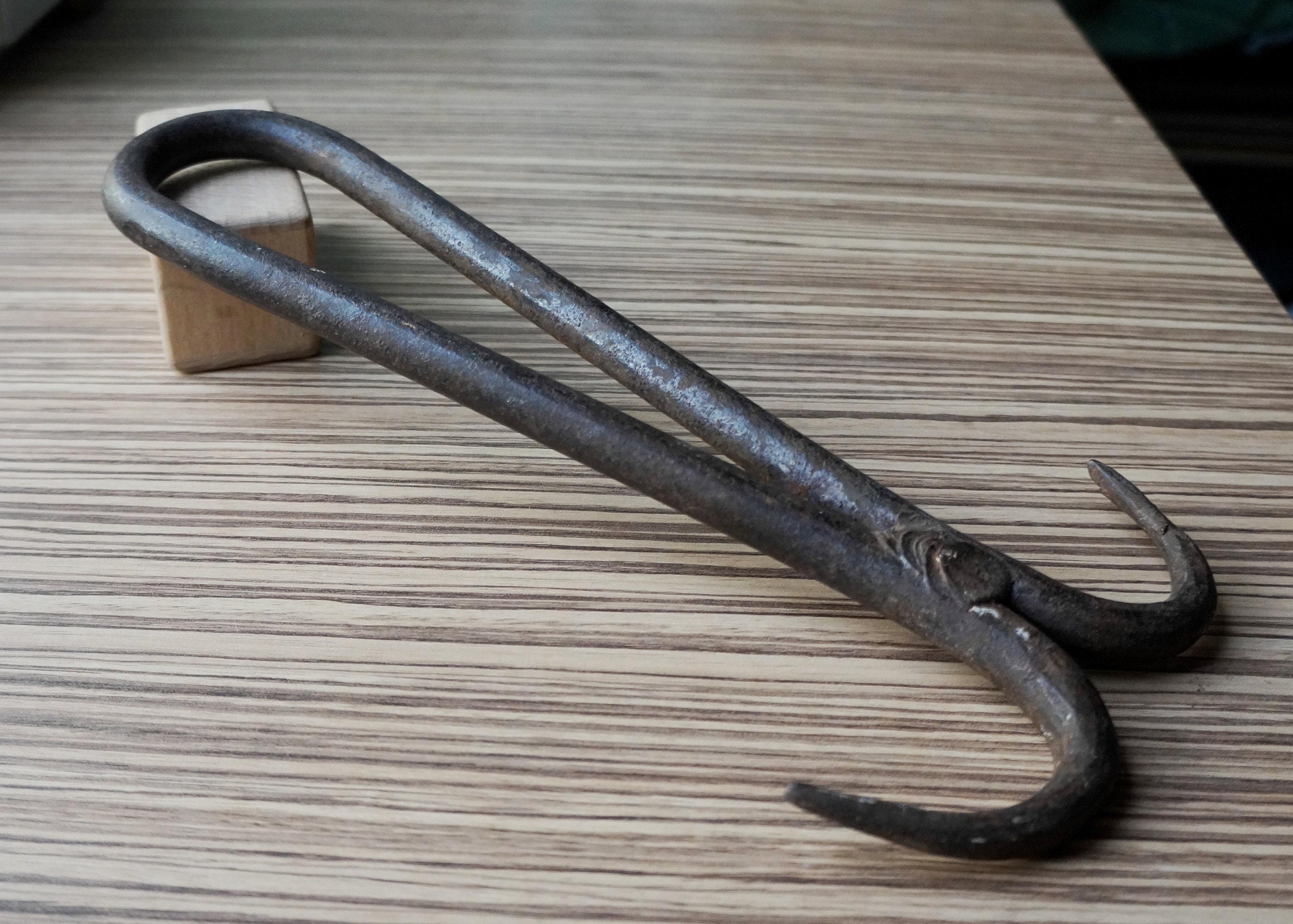 Butcher's Hook, Forged Iron Spiked Double Hook, Antique Salvage Heavy ...