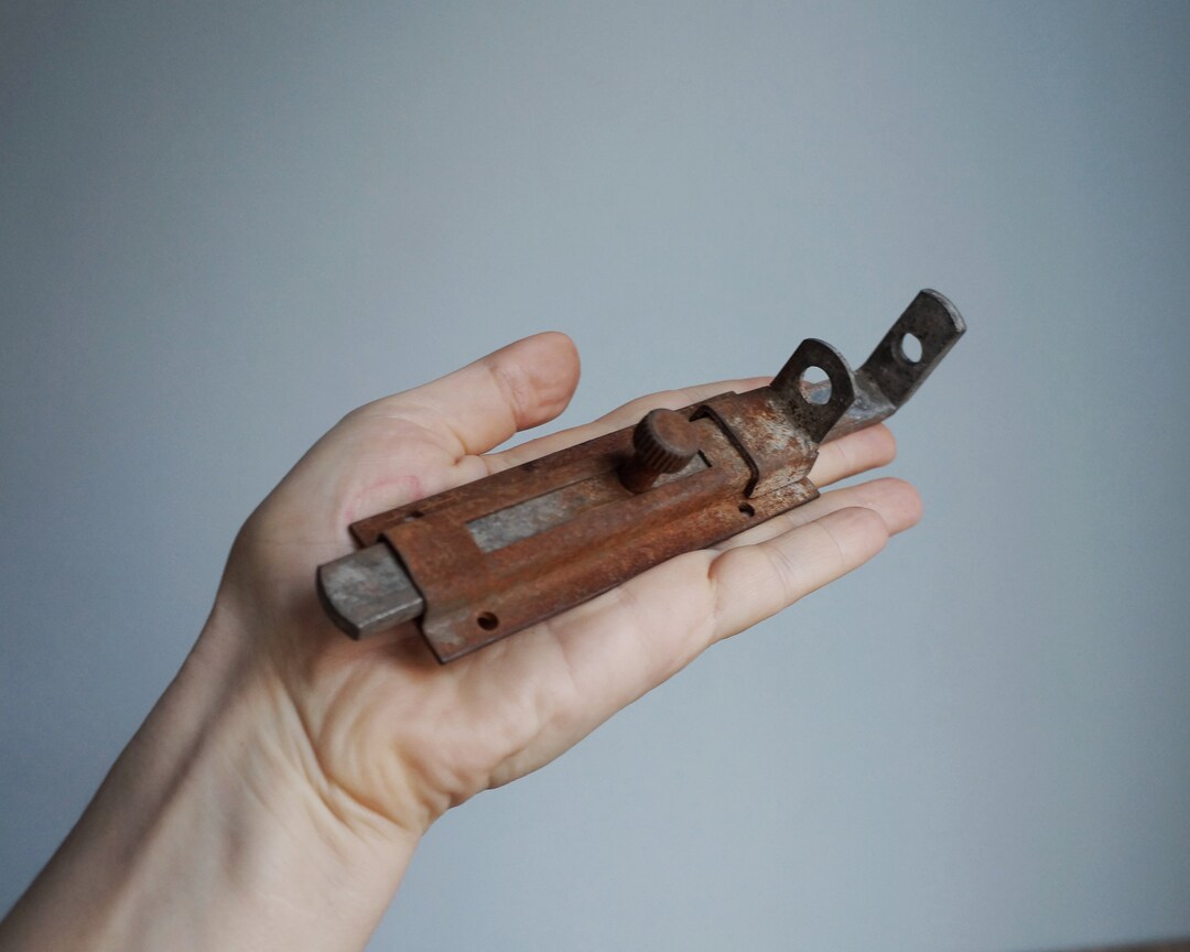 Narrow Slide Latch, Rusted Embossed Metallic Sheet Plate, Forged Iron ...