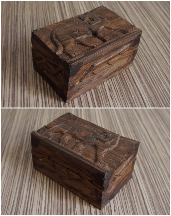 Rectangular wooden small jewelry box, cheetah carved … - Gem