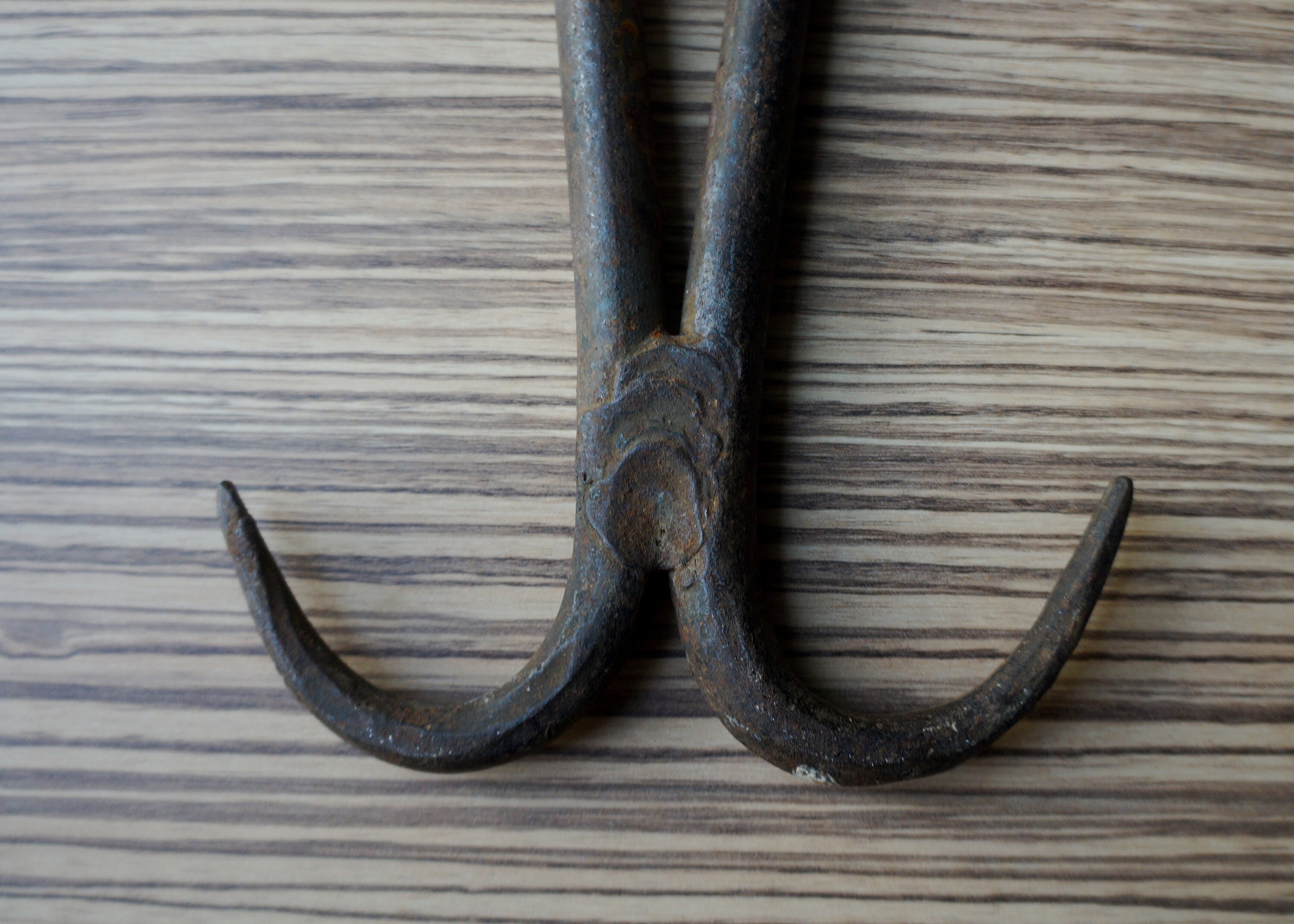 Butcher's Hook, Forged Iron Spiked Double Hook, Antique Salvage Heavy ...