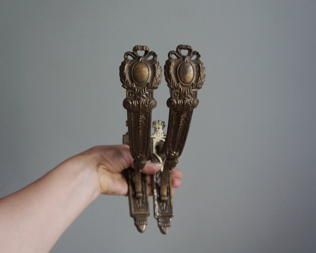 Set of 2 Victorian Curtain Rod Brackets, Solid Cast Brass, With Ribbon ...