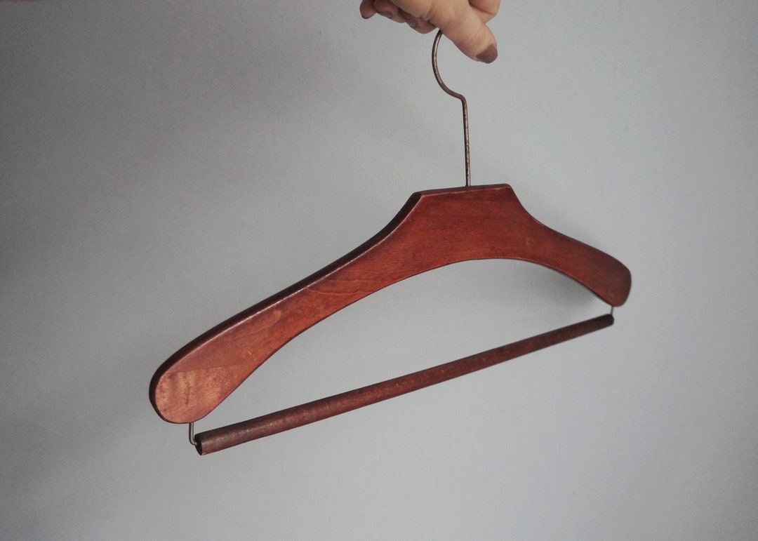 Large Flat Clothes Hanger With Trousers Rod Red-brown Wood - Etsy