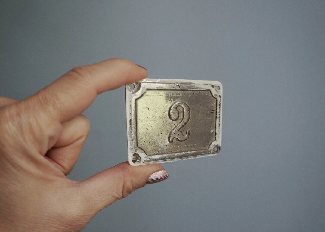 Small Silver Plate for Apartment Door Embossed With Number 2 and Border ...