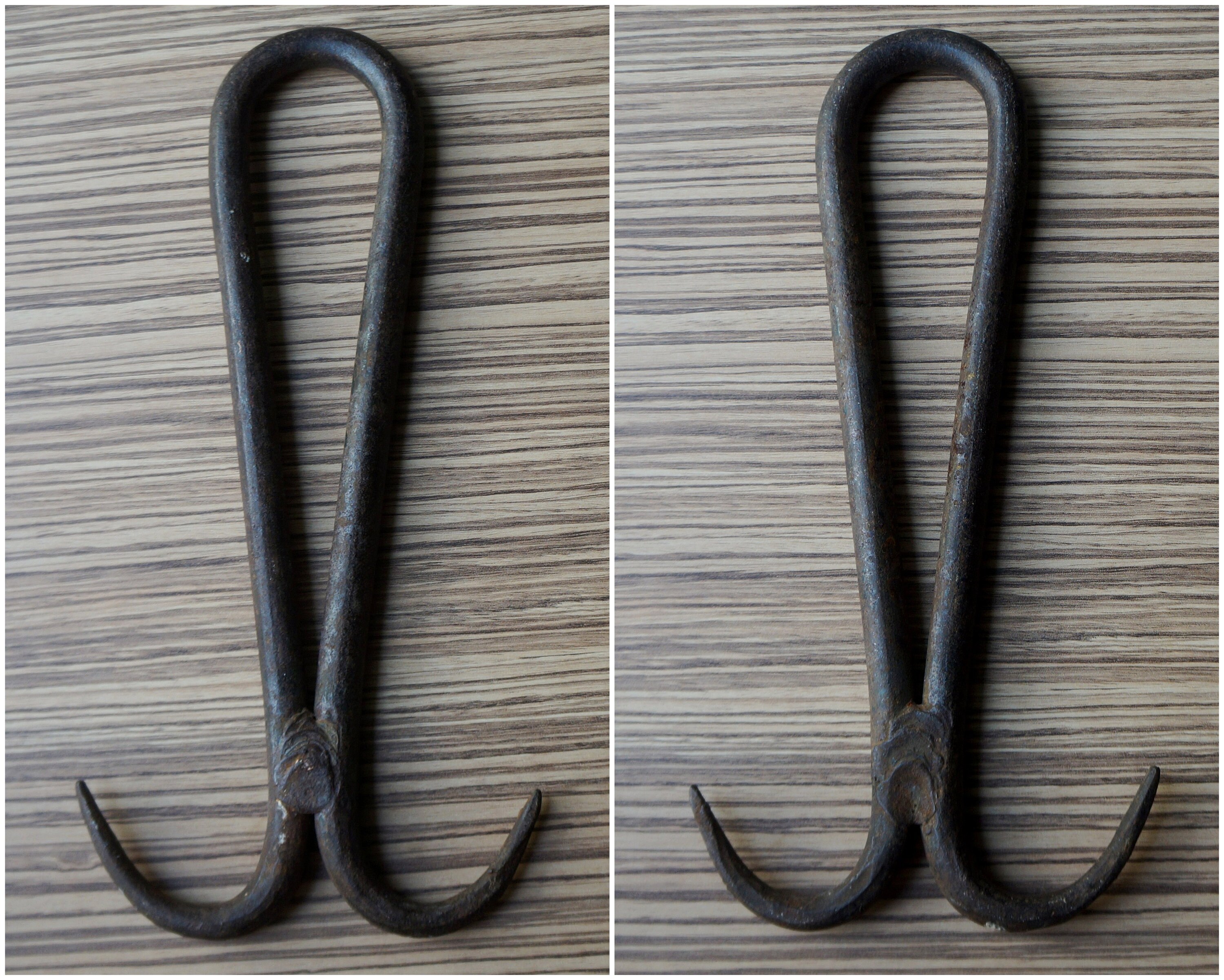 Butcher's Hook, Forged Iron Spiked Double Hook, Antique Salvage Heavy ...