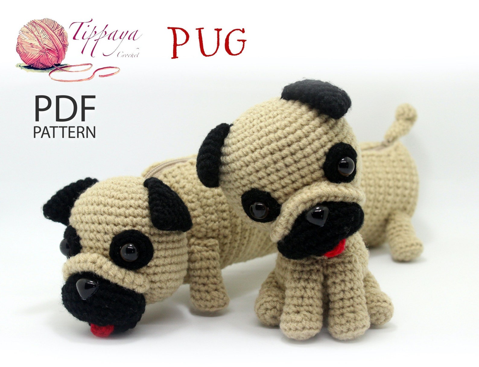 Crochet Pattern of Pug Pencil Case and Pug Amigurumi - Etsy
