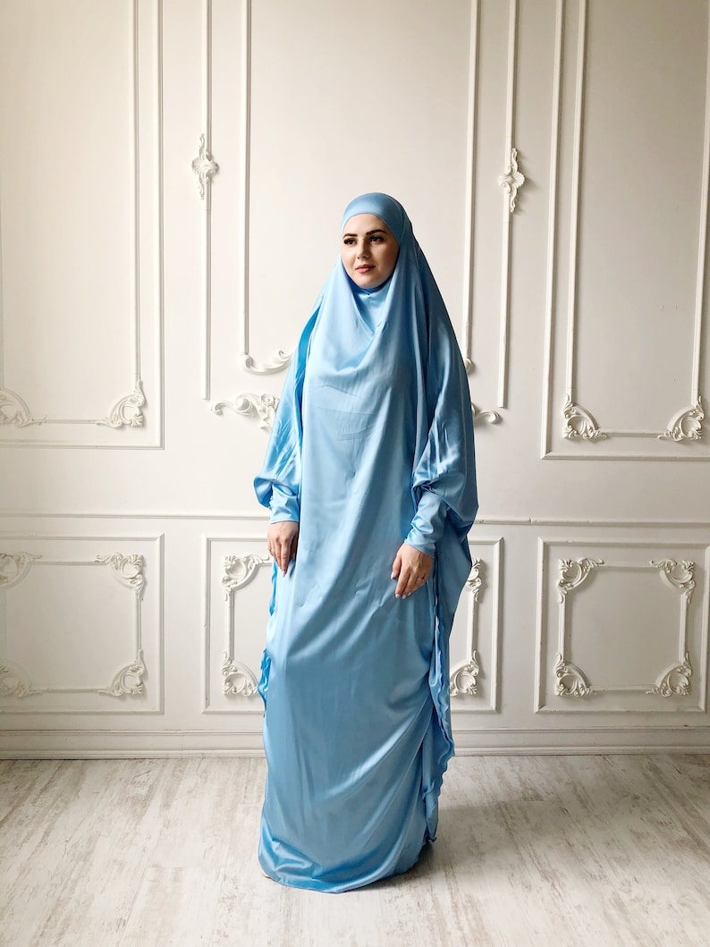 Sky Blue Long Silk Khimar Elegant Blue Muslim Dress Burqa | Etsy