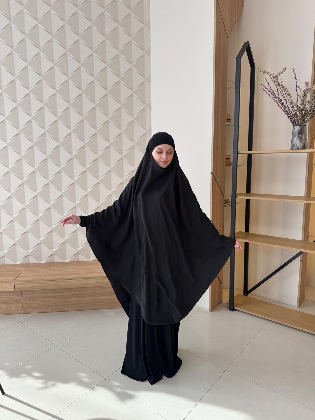 Classic Black Long Hijab Made of Light Cupro, Stylish Jilbab, Muslim ...