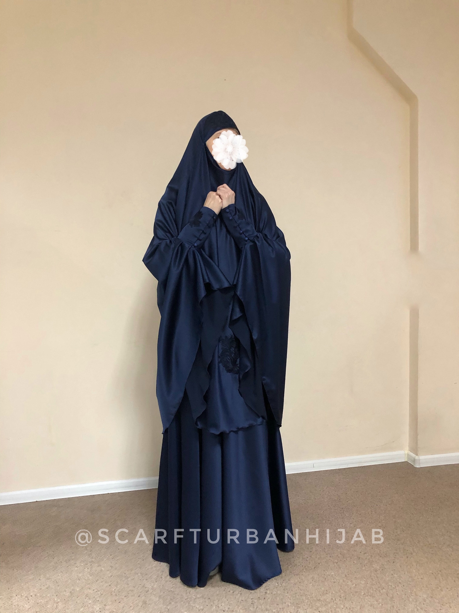 Elegant Navy Blue Muslim Suit Silk Noir Jilbab Wedding - Etsy
