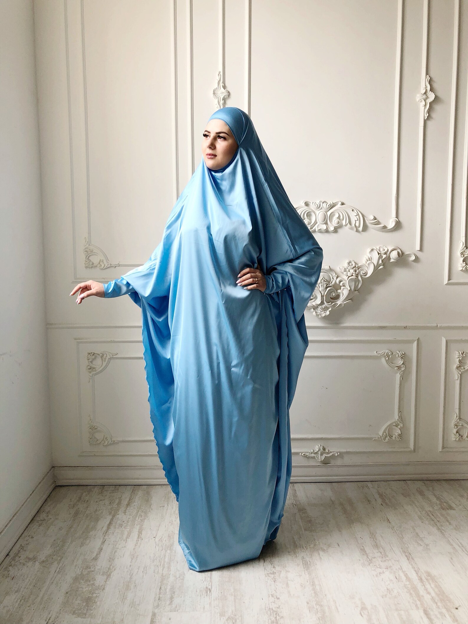 Sky Blue Long Silk Khimar Elegant Blue Muslim Dress Burqa | Etsy