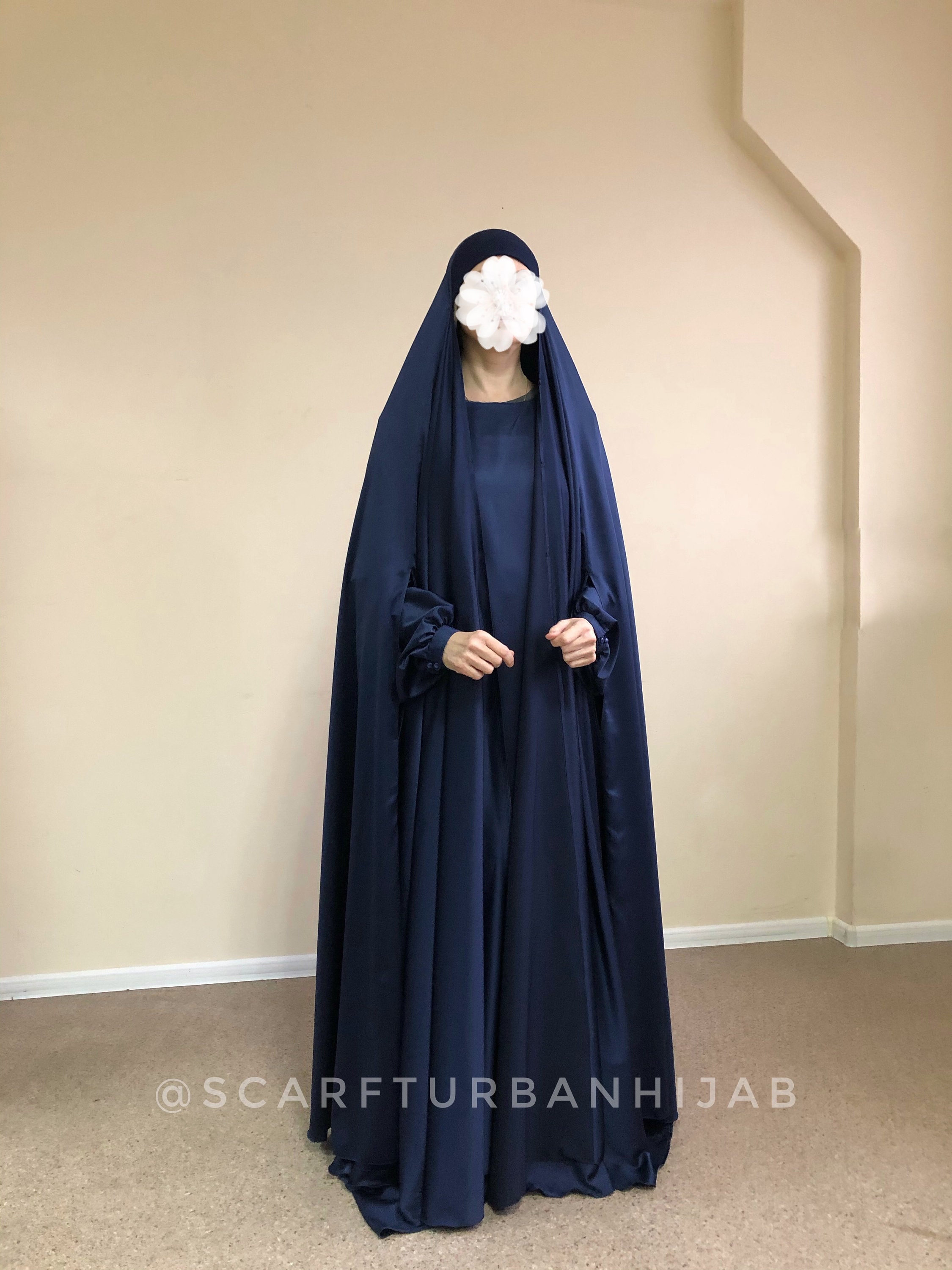 Elegant Burqa Suit, Silk Satin Muslim Dress, Wide Long Khimar Cape ...