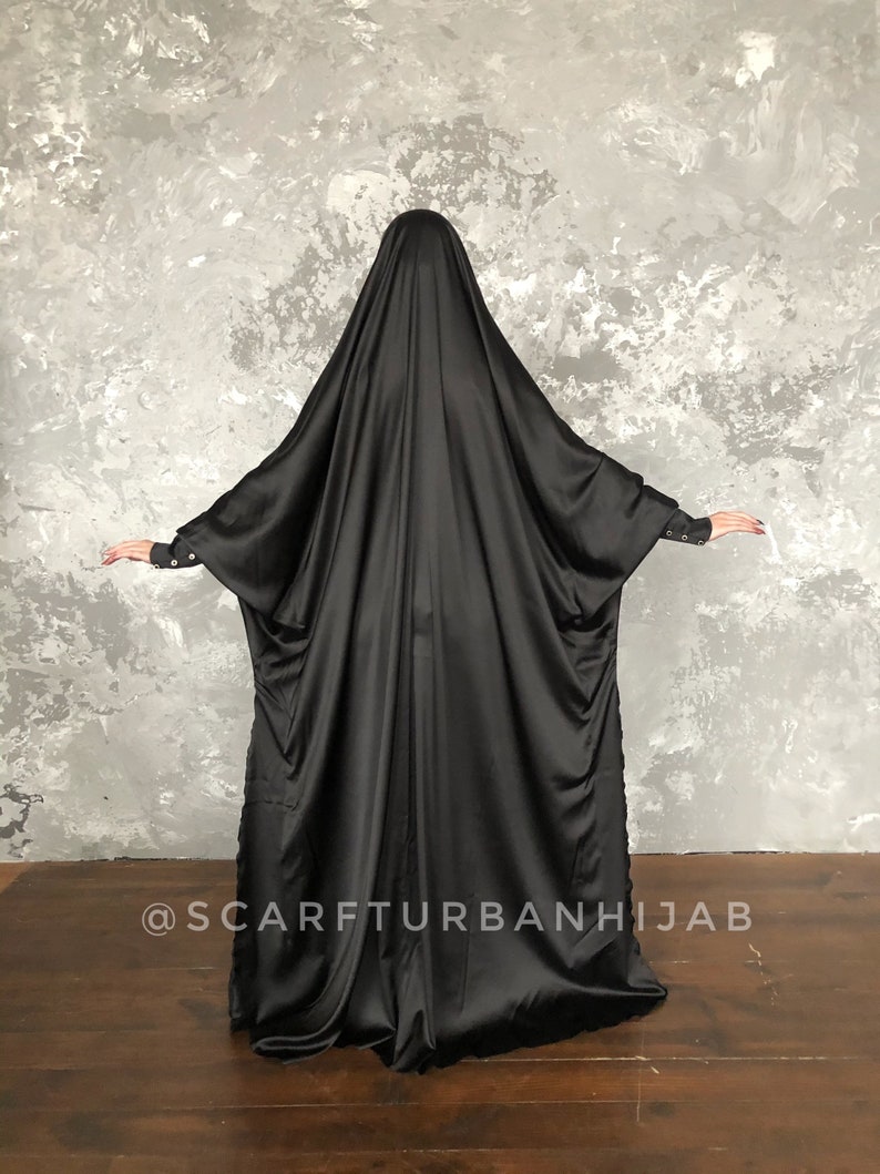 Plus Size Black Silk Khimar Muslim Jilbab Dress Elegant - Etsy