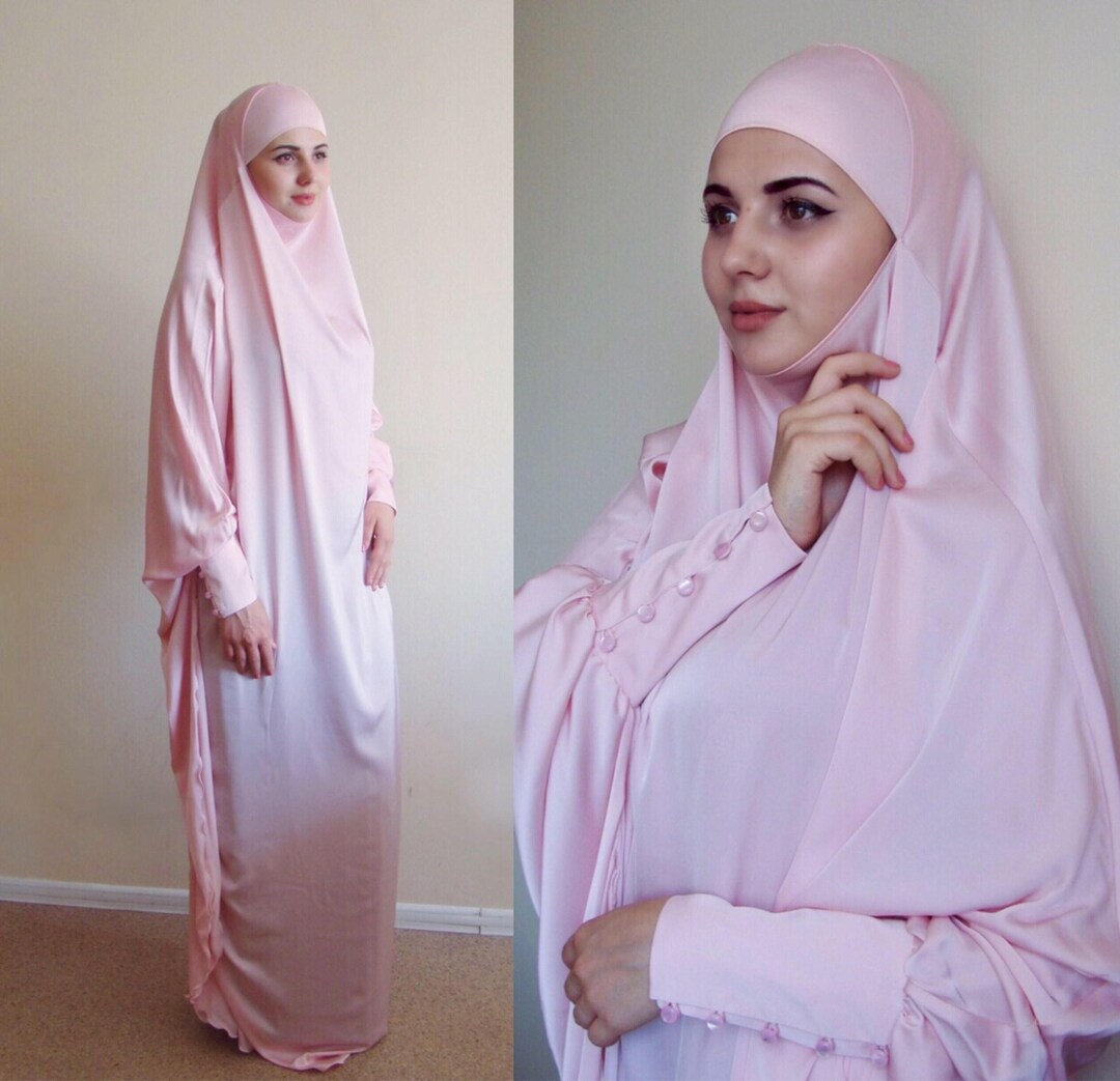 Pink Silk Khimar, Muslim Dress, Rose Burqa,dubai Abaya, Nikah Outfit ...