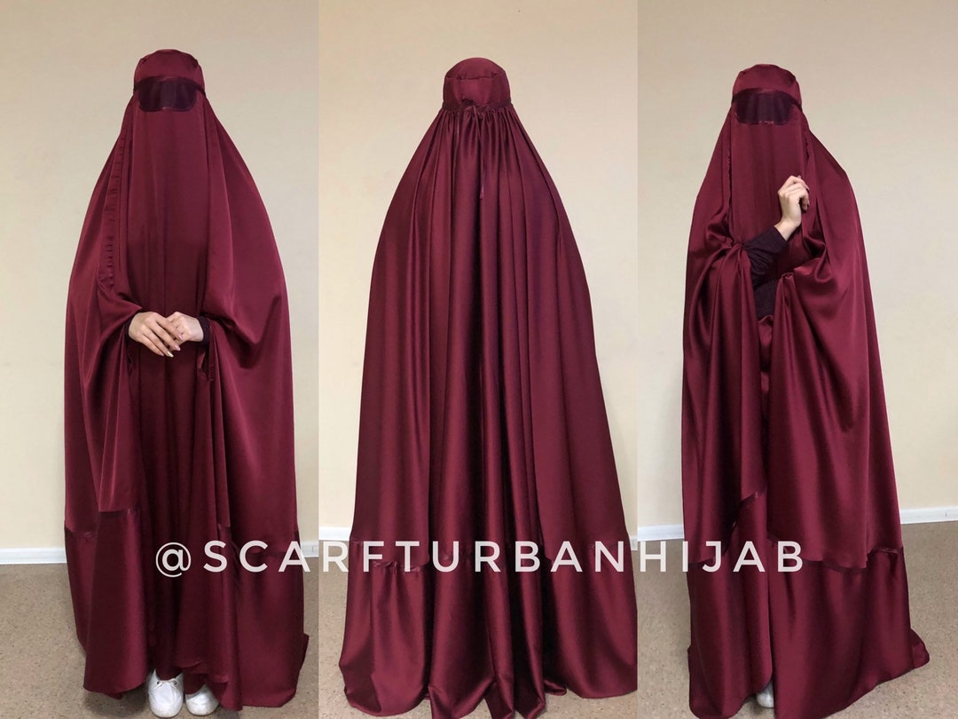 Burgundy Afghan Burqa, Silk Khimar Cape, Niqab, Full Long Hijab - Etsy