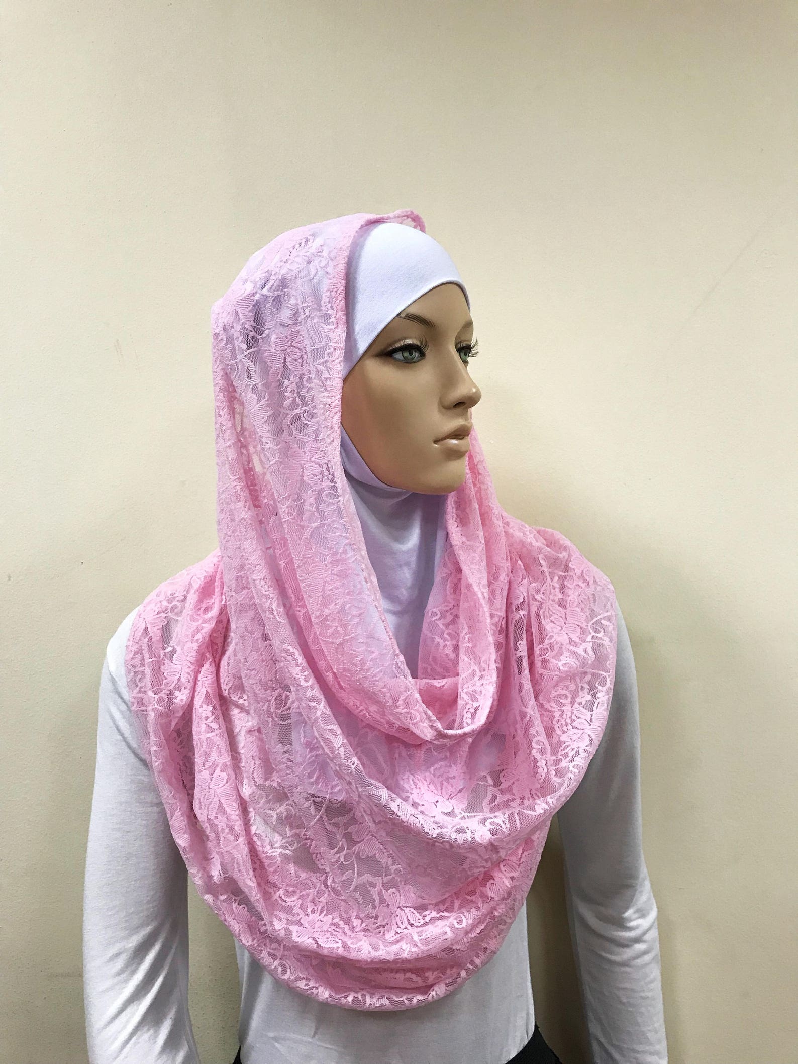 Infinity Pink Lace Scarf Rouse Hijab Catholic Veil Chapel | Etsy