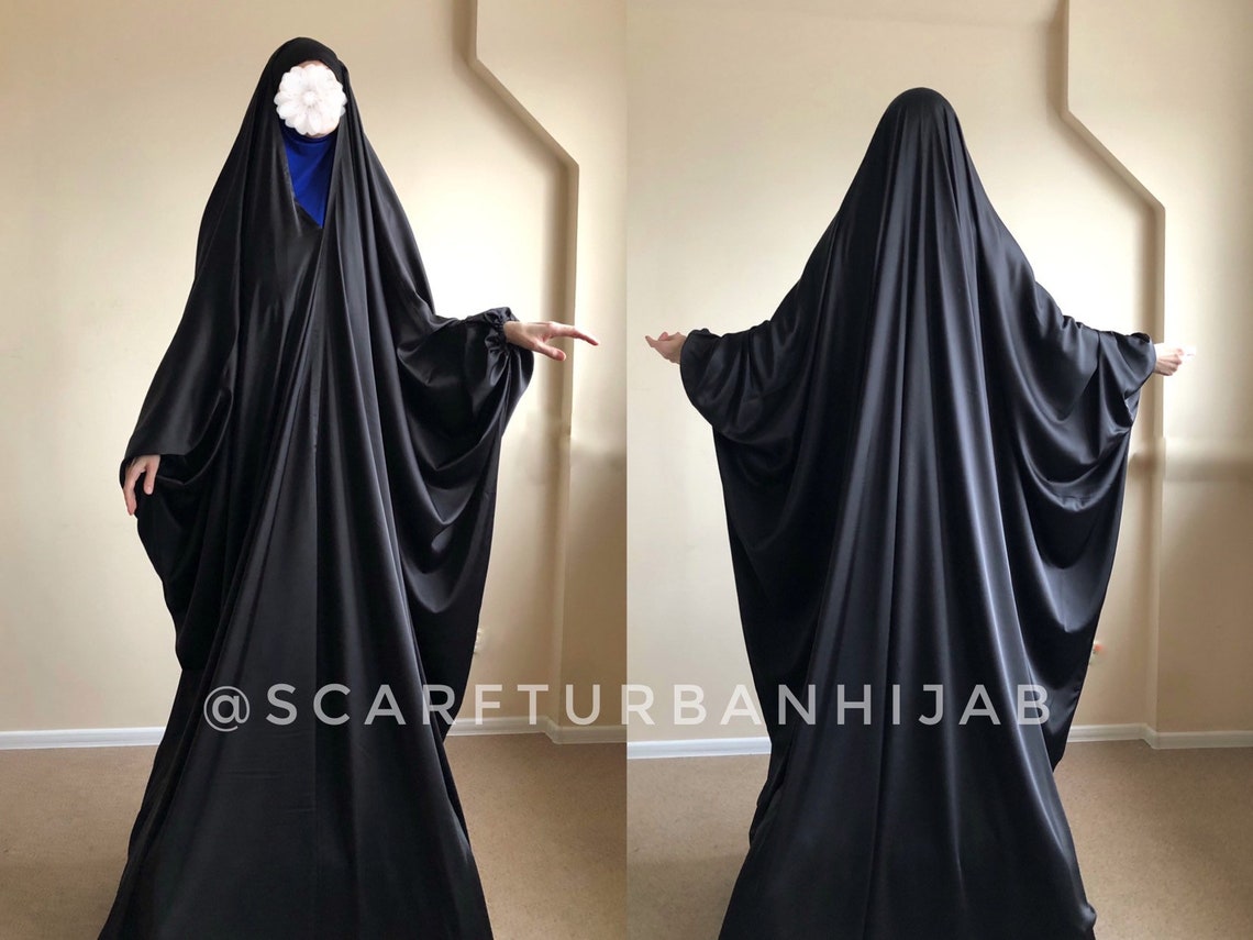Long Silk Jilbab Loose Khimar Burqa Black Chadar - Etsy